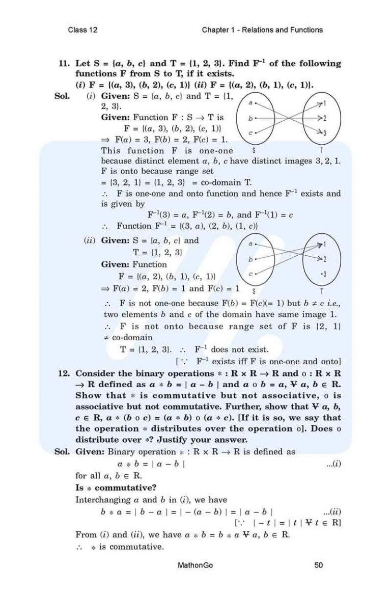 NCERT Solutions for Class 12 Maths Chapter 1 Miscellaneous – MathonGo