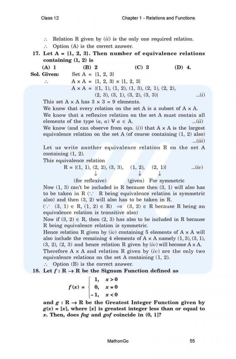 NCERT Solutions for Class 12 Maths Chapter 1 Miscellaneous – MathonGo