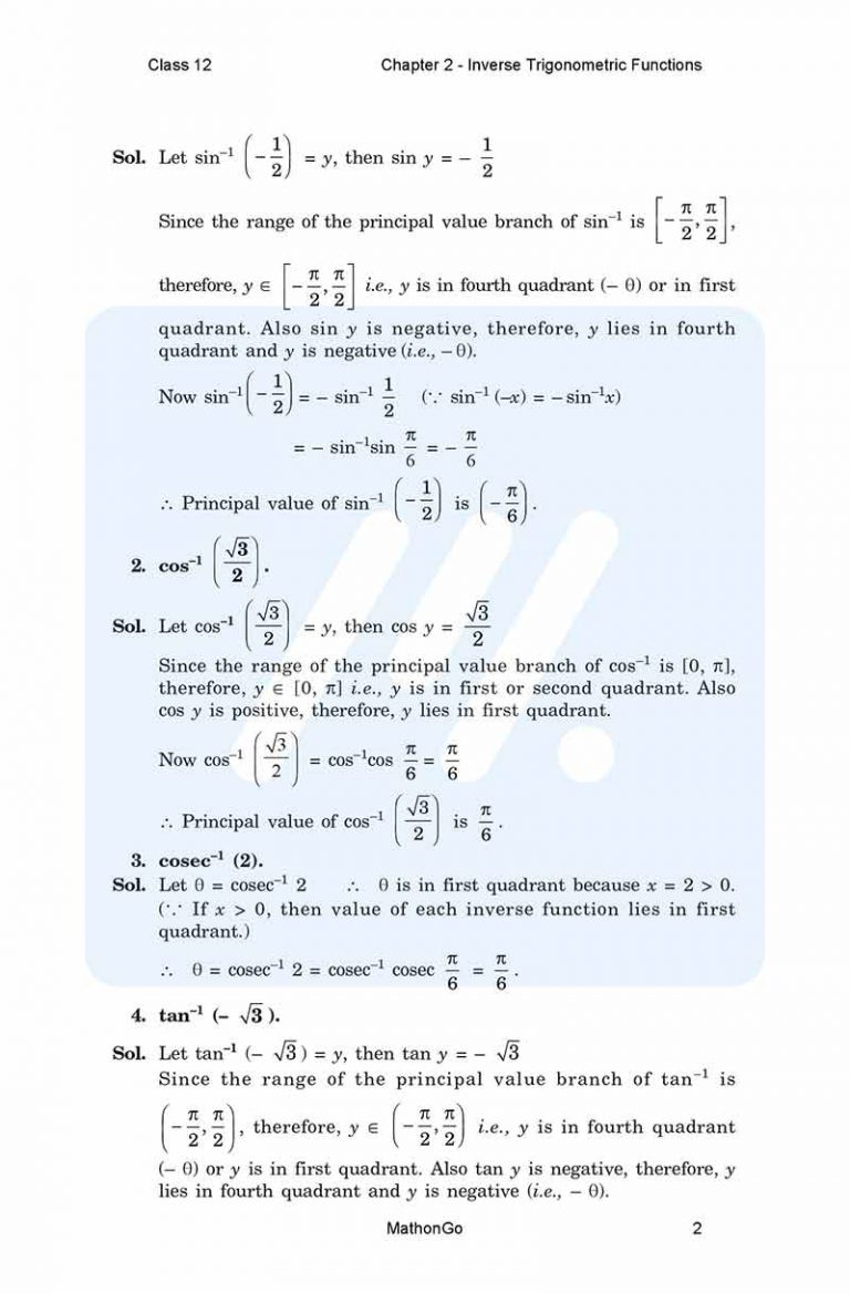 NCERT Solutions for Class 12 Maths Chapter 2 – Inverse Trigonometric ...