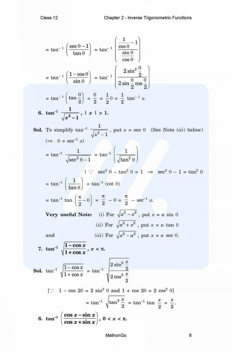 NCERT Solutions for Class 12 Maths Chapter 2 – Inverse Trigonometric ...