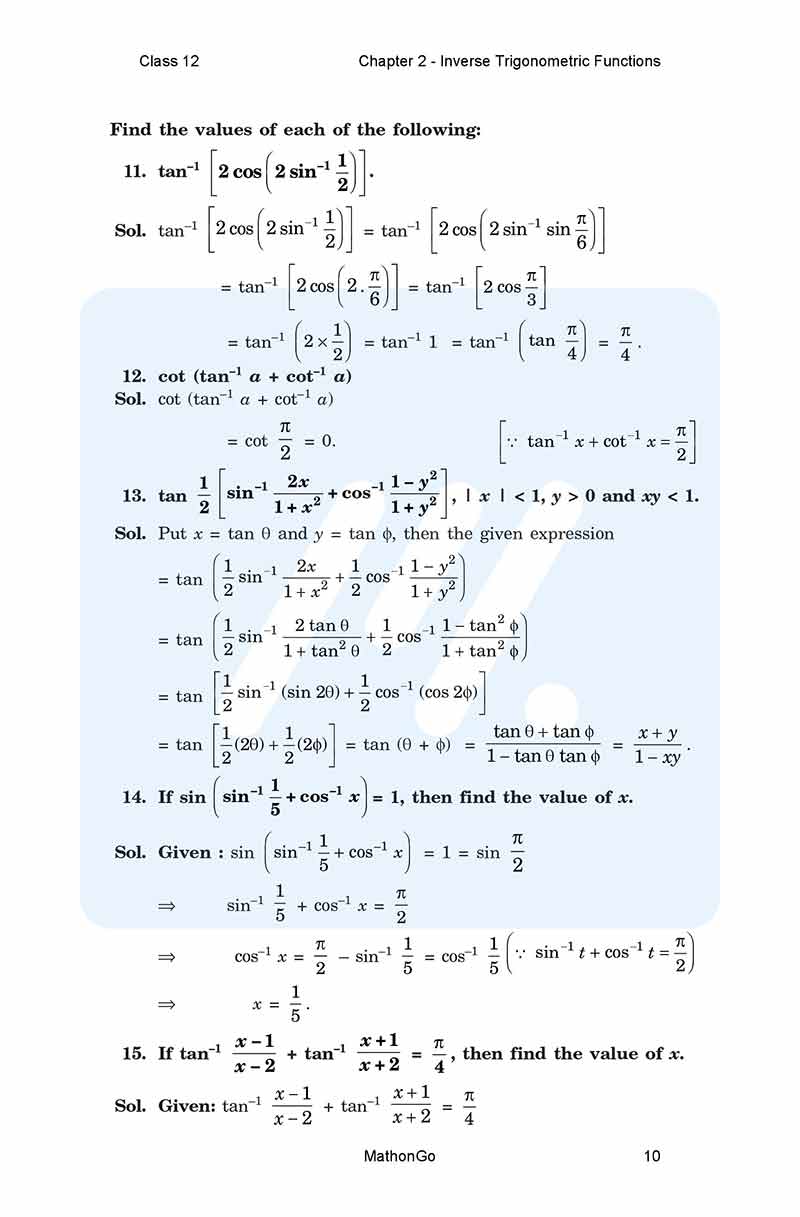 NCERT Solutions for Class 12 Maths Chapter 2 – Inverse Trigonometric ...