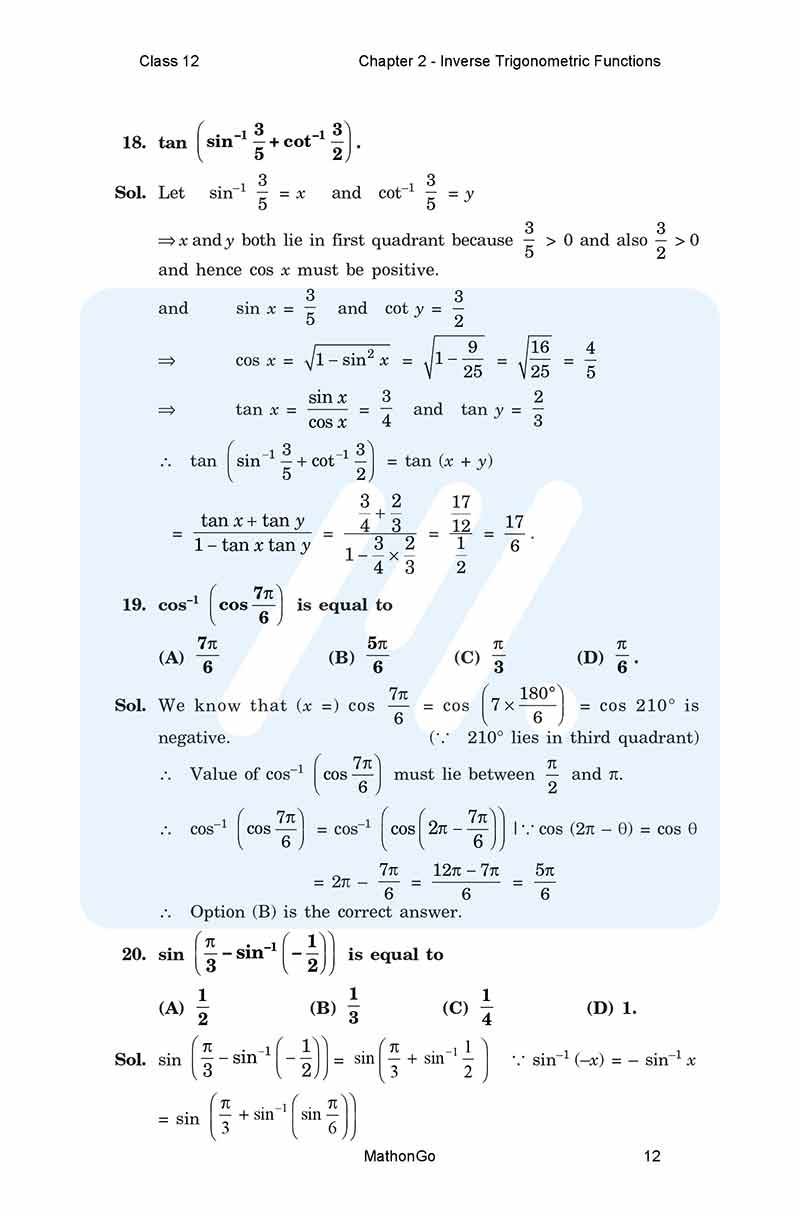 NCERT Solutions for Class 12 Maths Chapter 2 – Inverse Trigonometric Functions – MathonGo