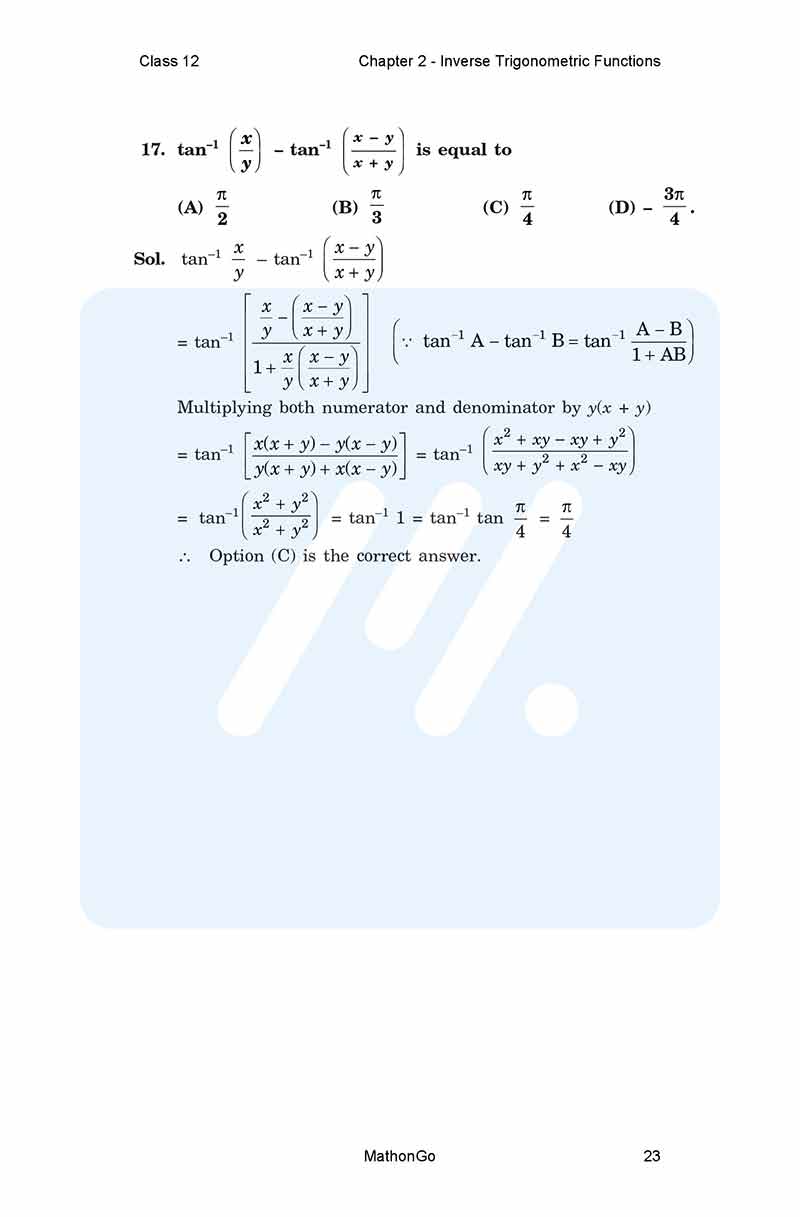 NCERT Solutions for Class 12 Maths Chapter 2 – Inverse Trigonometric ...