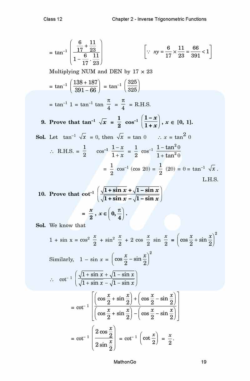 NCERT Solutions for Class 12 Maths Chapter 2 – Inverse Trigonometric ...