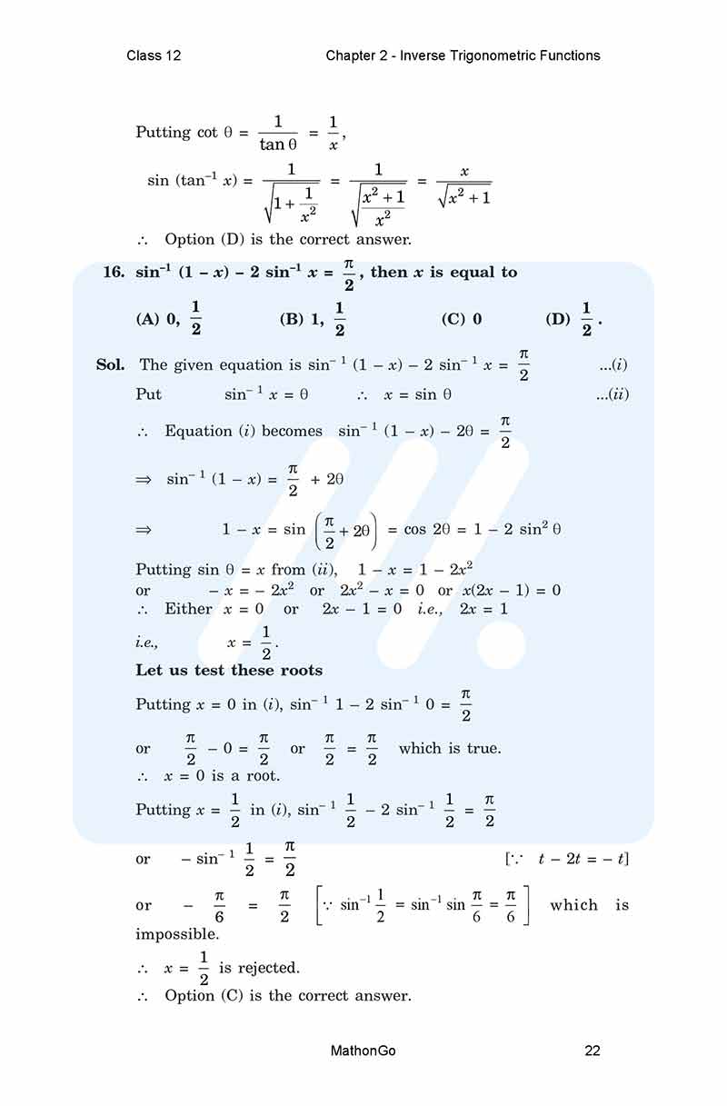 NCERT Solutions for Class 12 Maths Chapter 2 – Inverse Trigonometric ...