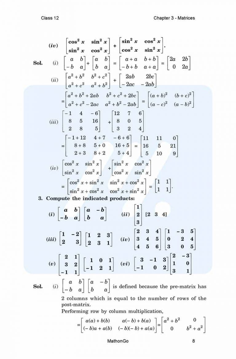NCERT Solutions for Class 12 Maths Chapter 3 – Matrices – MathonGo