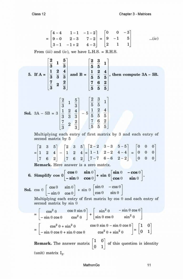 NCERT Solutions for Class 12 Maths Chapter 3 – Matrices – MathonGo