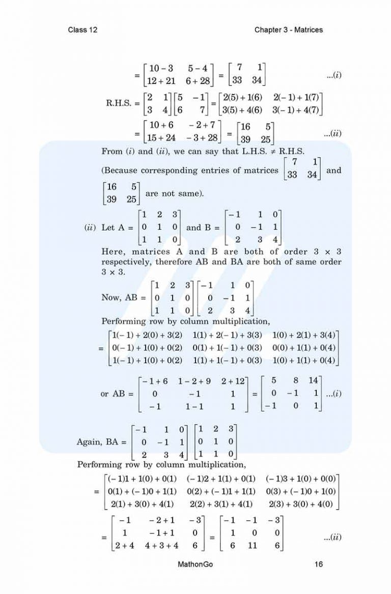 NCERT Solutions for Class 12 Maths Chapter 3 – Matrices – MathonGo
