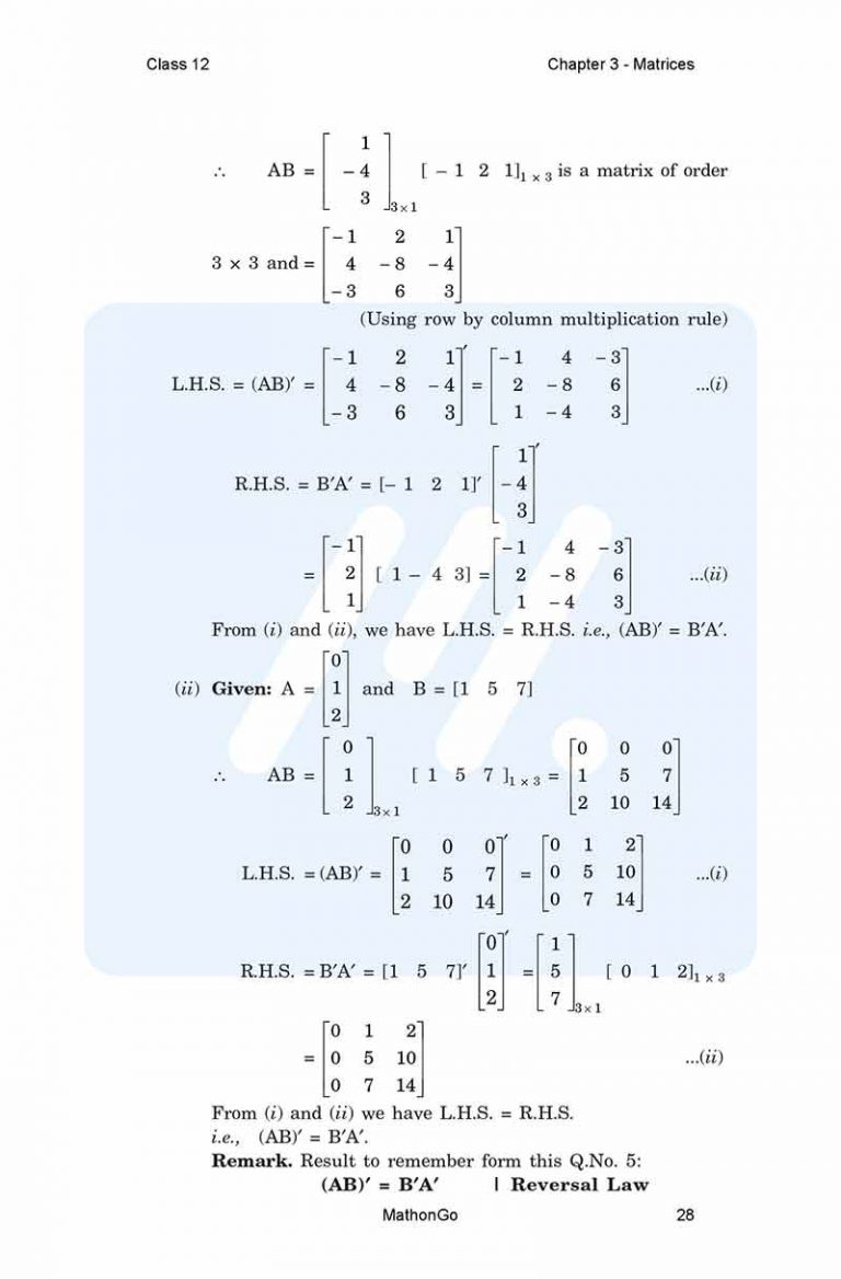 NCERT Solutions for Class 12 Maths Chapter 3 – Matrices – MathonGo