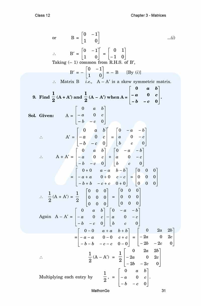 NCERT Solutions for Class 12 Maths Chapter 3 – Matrices – MathonGo