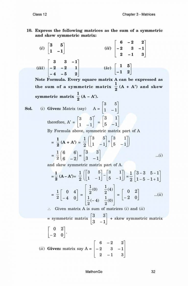 NCERT Solutions for Class 12 Maths Chapter 3 – Matrices – MathonGo
