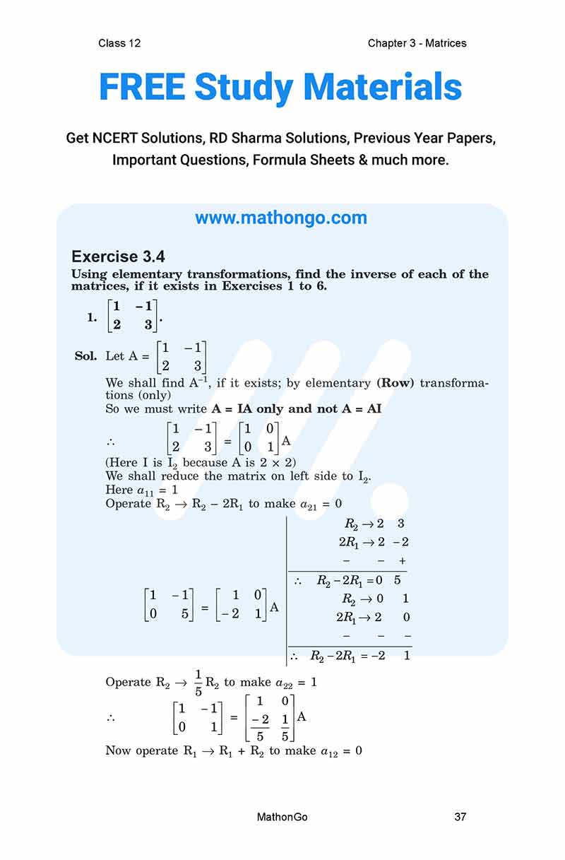 NCERT Solutions for Class 12 Maths Chapter 3 Exercise 3.4 – MathonGo