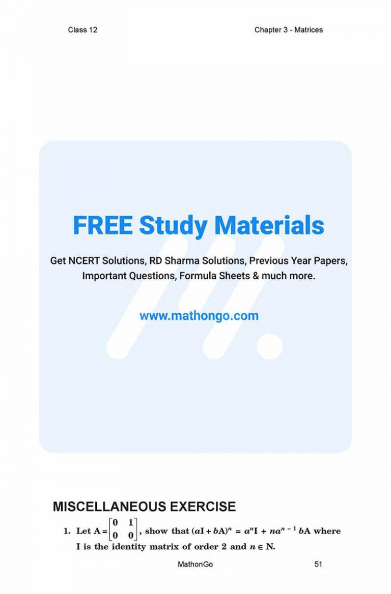 NCERT Solutions for Class 12 Maths Chapter 3 Miscellaneous – MathonGo