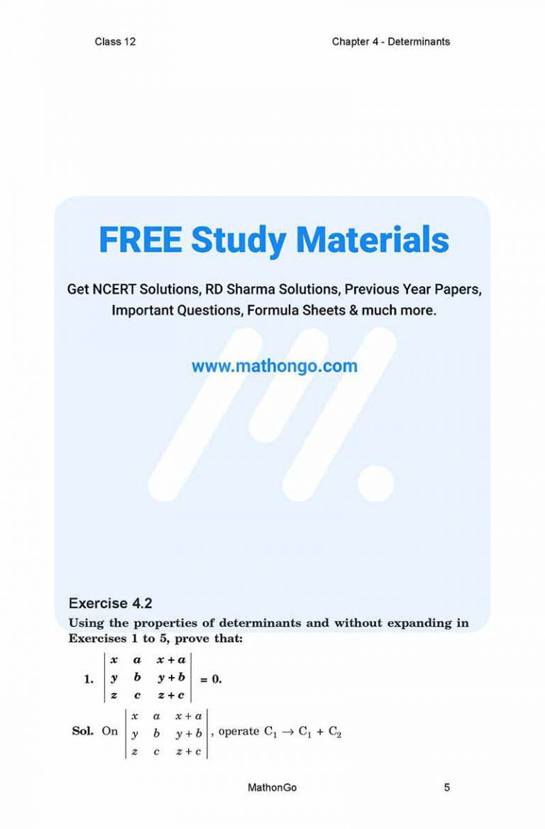 NCERT Solutions for Class 12 Maths Chapter 4 Exercise 4.2 – MathonGo