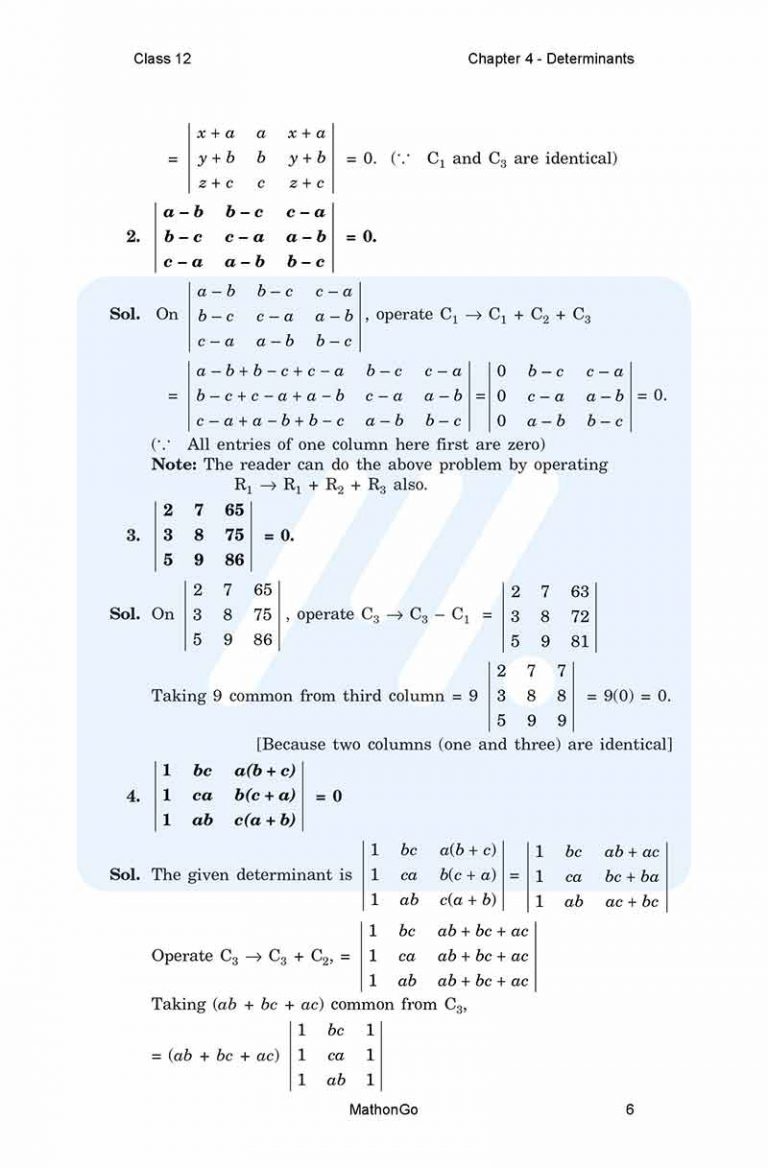 NCERT Solutions for Class 12 Maths Chapter 4 – Determinants – MathonGo