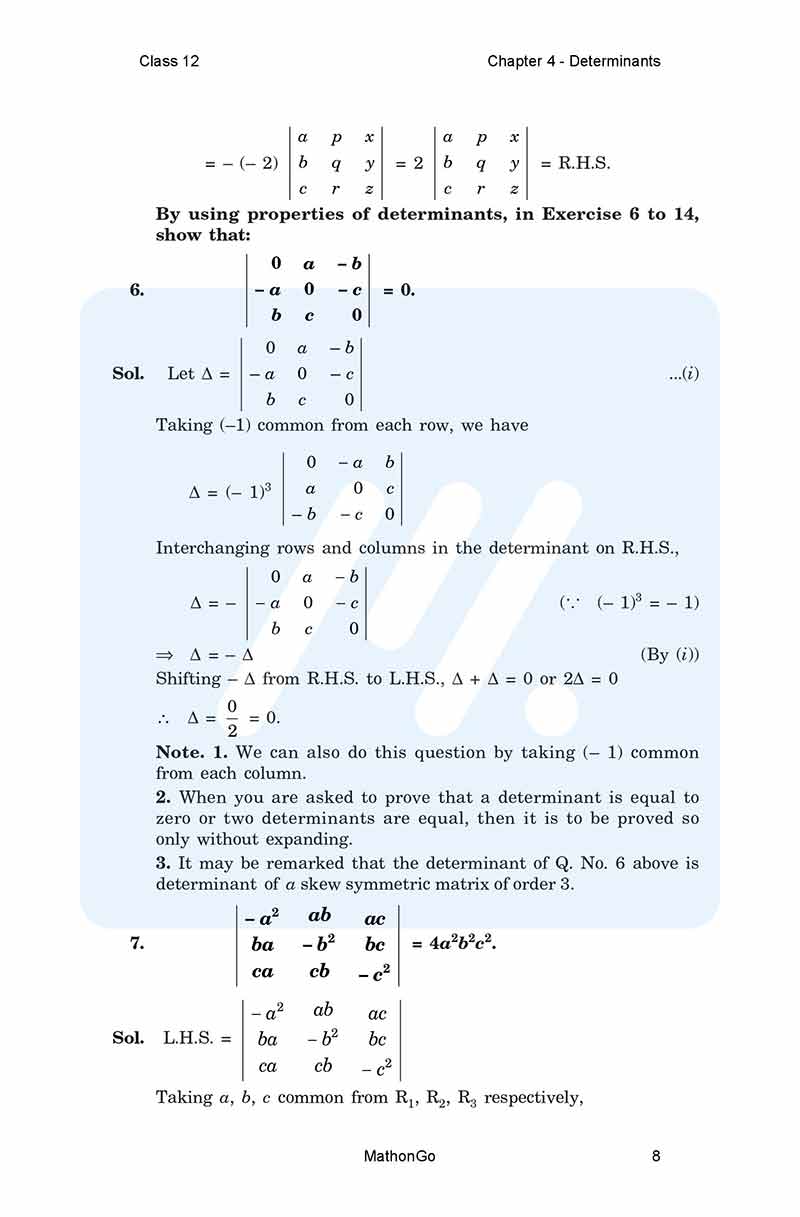 NCERT Solutions for Class 12 Maths Chapter 4 – Determinants – MathonGo