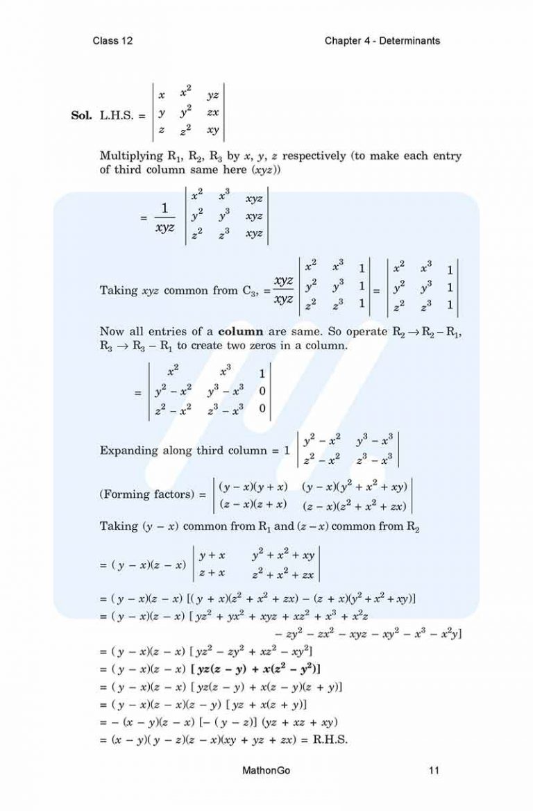 NCERT Solutions for Class 12 Maths Chapter 4 – Determinants – MathonGo