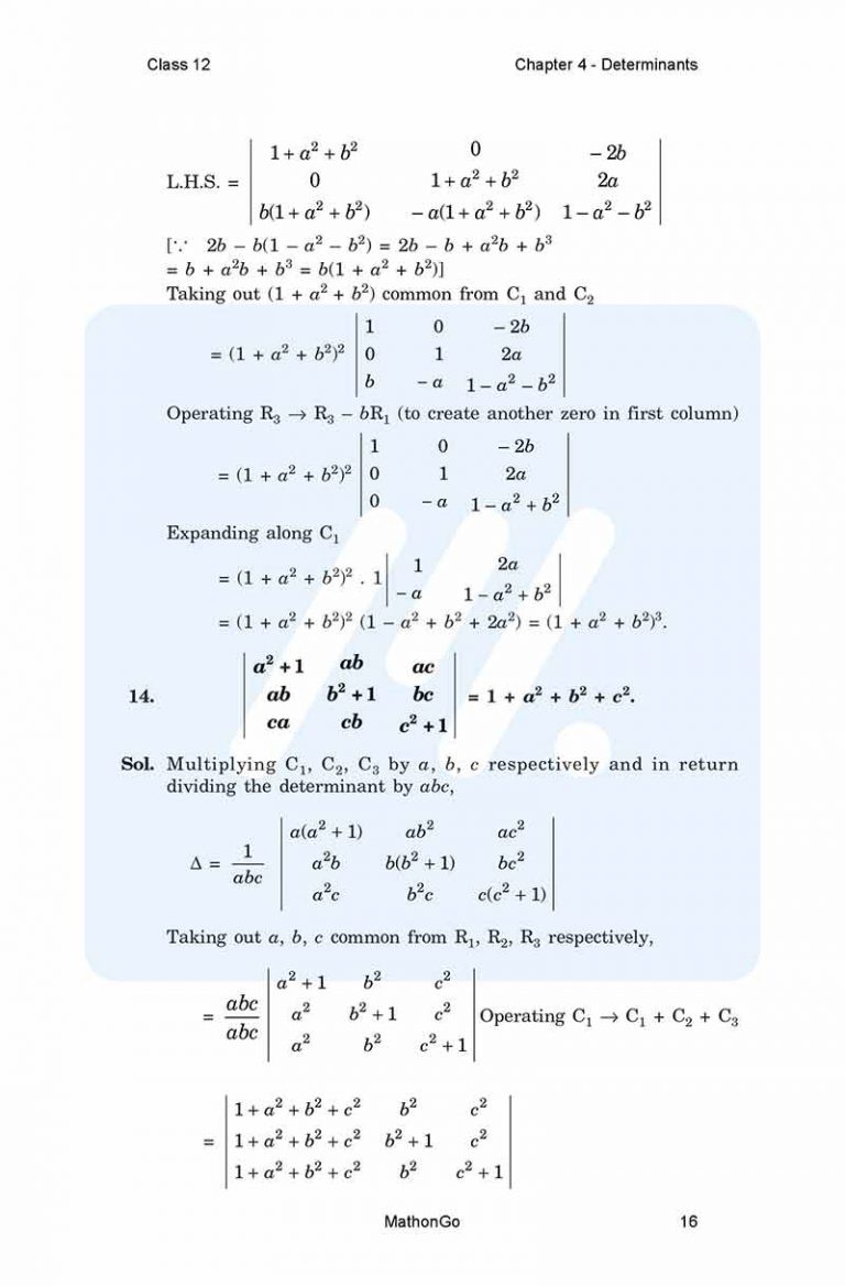 NCERT Solutions For Class 12 Maths Chapter 4 Determinants MathonGo