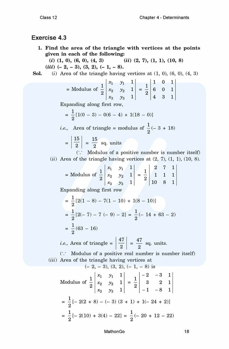 NCERT Solutions for Class 12 Maths Chapter 4 – Determinants – MathonGo
