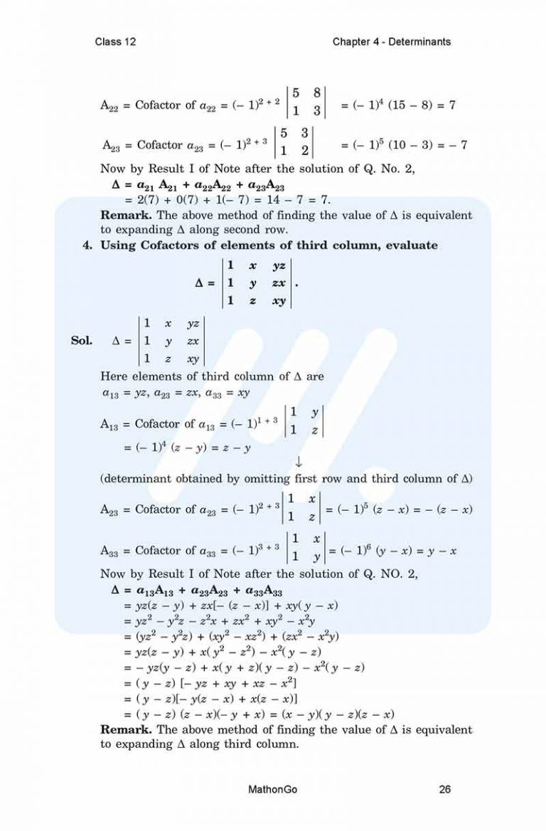 NCERT Solutions for Class 12 Maths Chapter 4 – Determinants – MathonGo