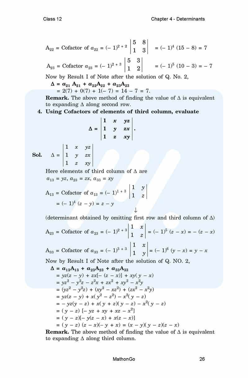 NCERT Solutions for Class 12 Maths Chapter 4 – Determinants – MathonGo