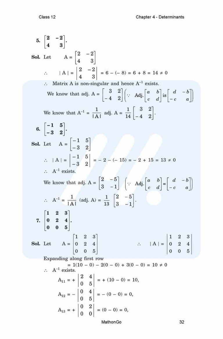 NCERT Solutions for Class 12 Maths Chapter 4 – Determinants – MathonGo