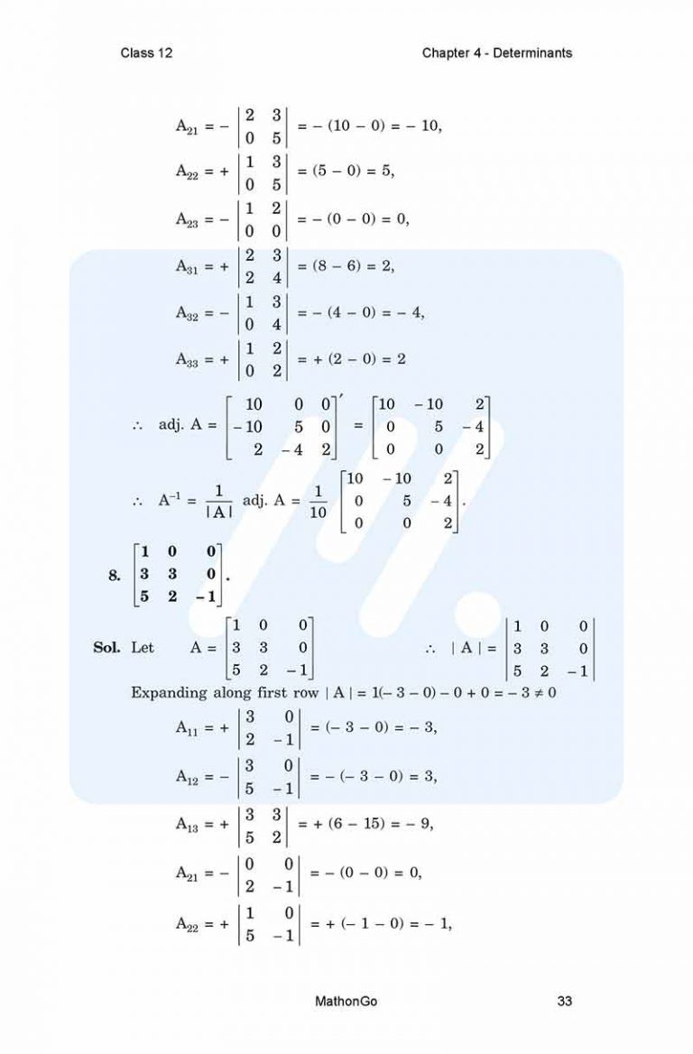 NCERT Solutions for Class 12 Maths Chapter 4 – Determinants – MathonGo