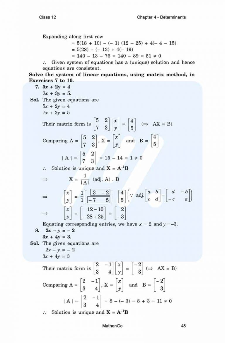 NCERT Solutions for Class 12 Maths Chapter 4 Exercise 4.6 – MathonGo