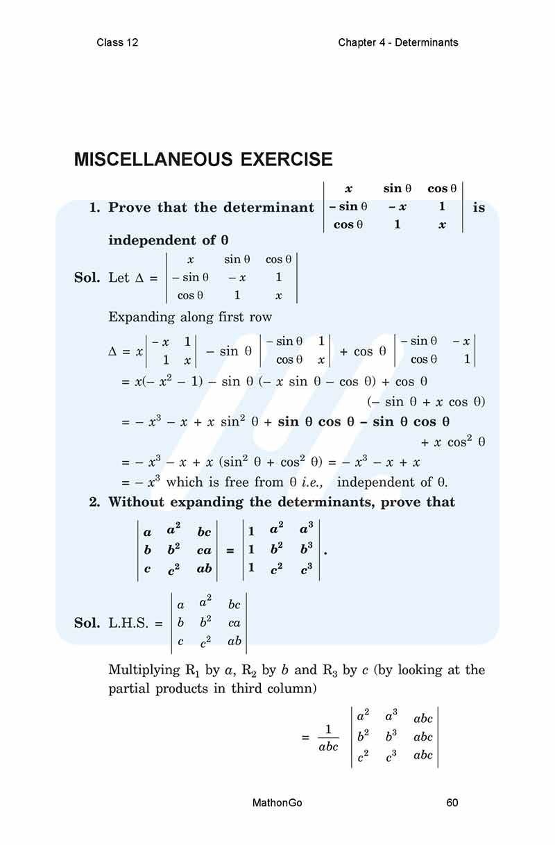 NCERT Solutions for Class 12 Maths Chapter 4 Miscellaneous – MathonGo