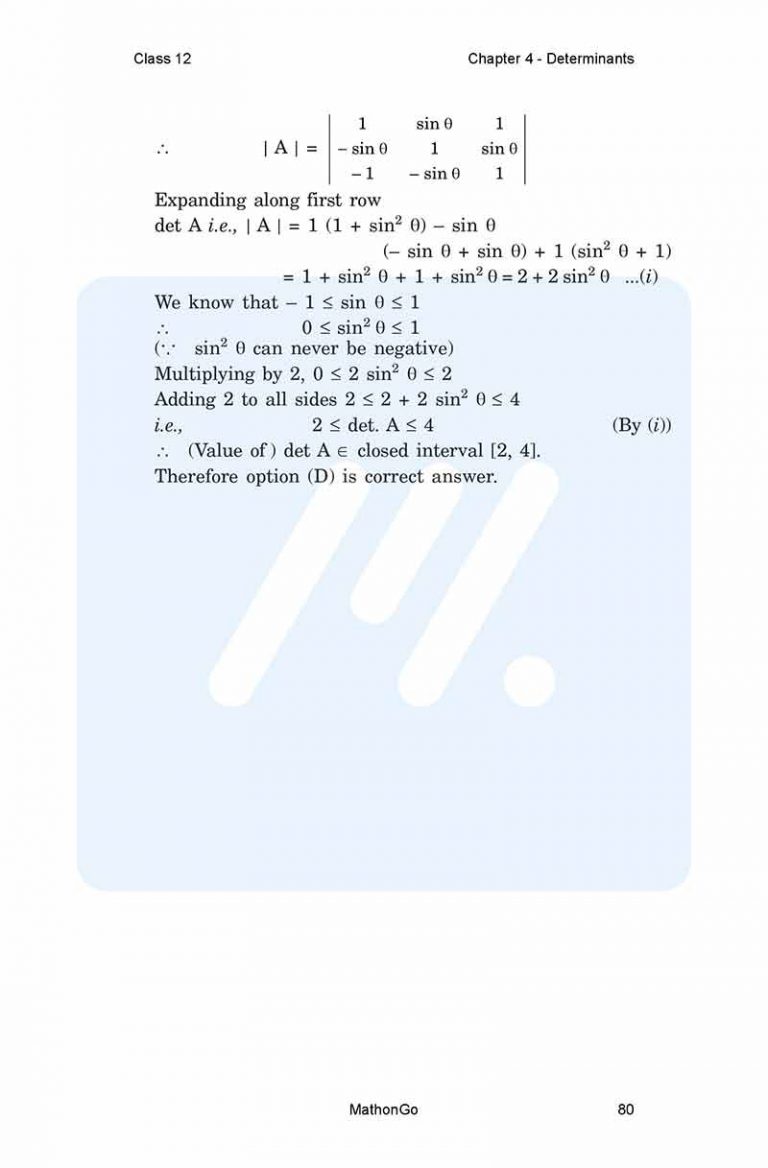 NCERT Solutions for Class 12 Maths Chapter 4 Miscellaneous – MathonGo