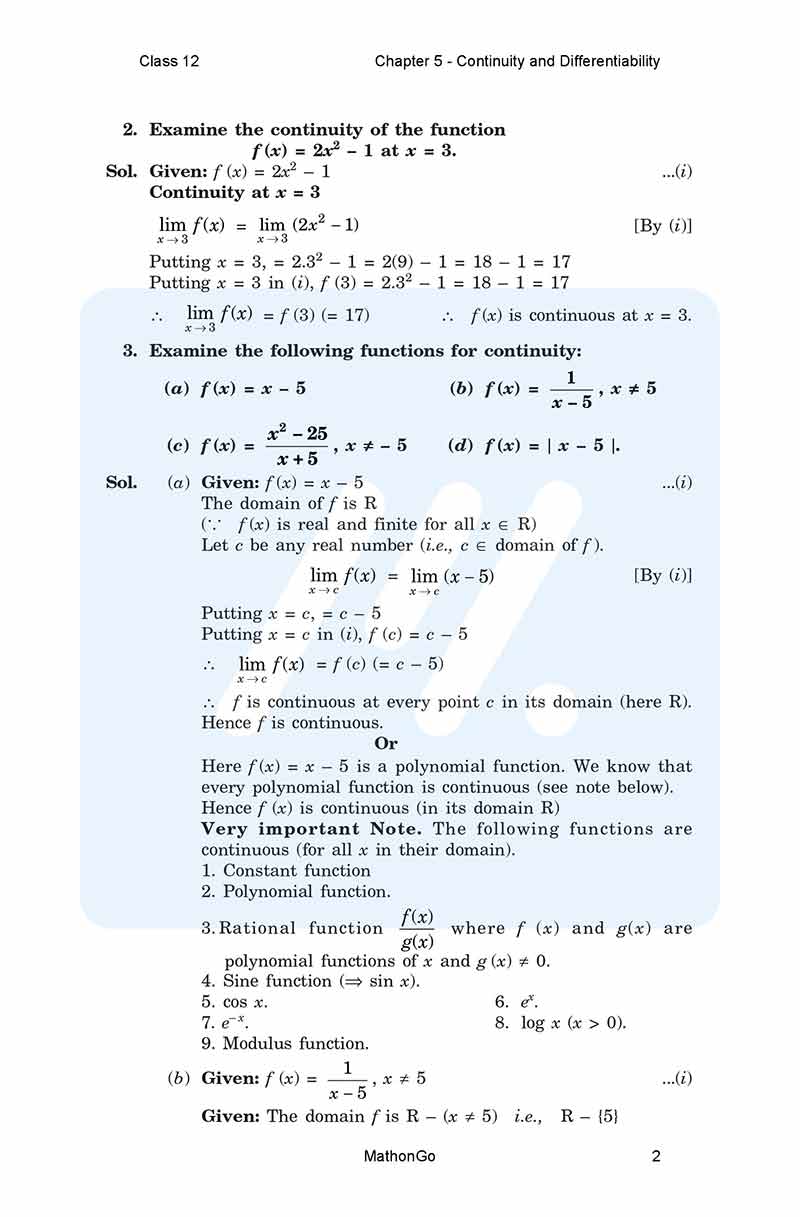 NCERT Solutions for Class 12 Maths Chapter 5 Exercise 5.1 – MathonGo