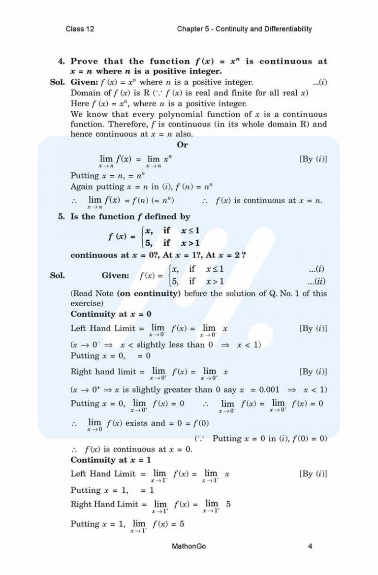 NCERT Solutions for Class 12 Maths Chapter 5 Exercise 5.1 – MathonGo