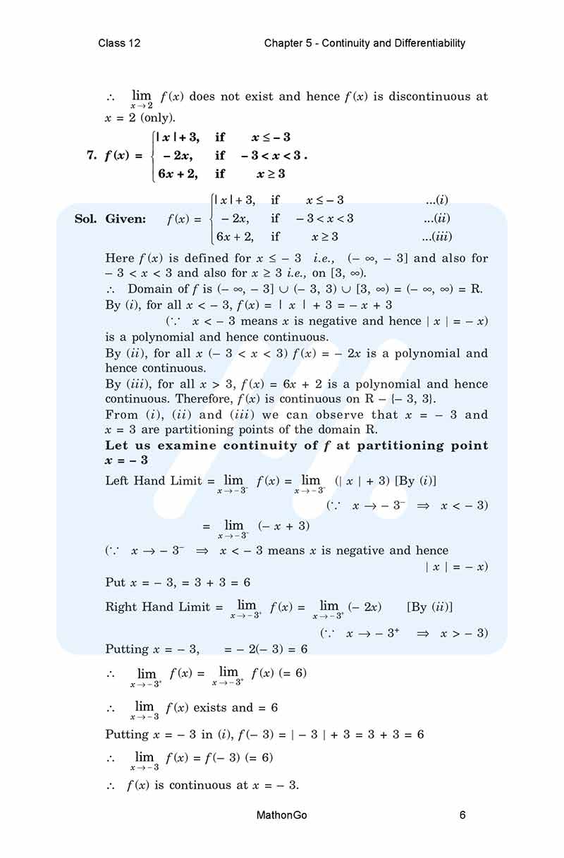 NCERT Solutions for Class 12 Maths Chapter 5 – Continuity and Differentiability – MathonGo