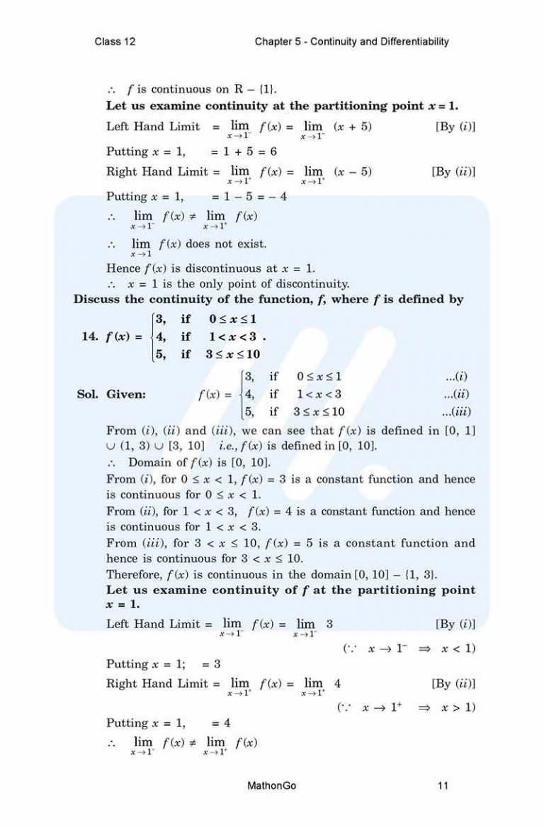 NCERT Solutions for Class 12 Maths Chapter 5 Exercise 5.1 – MathonGo