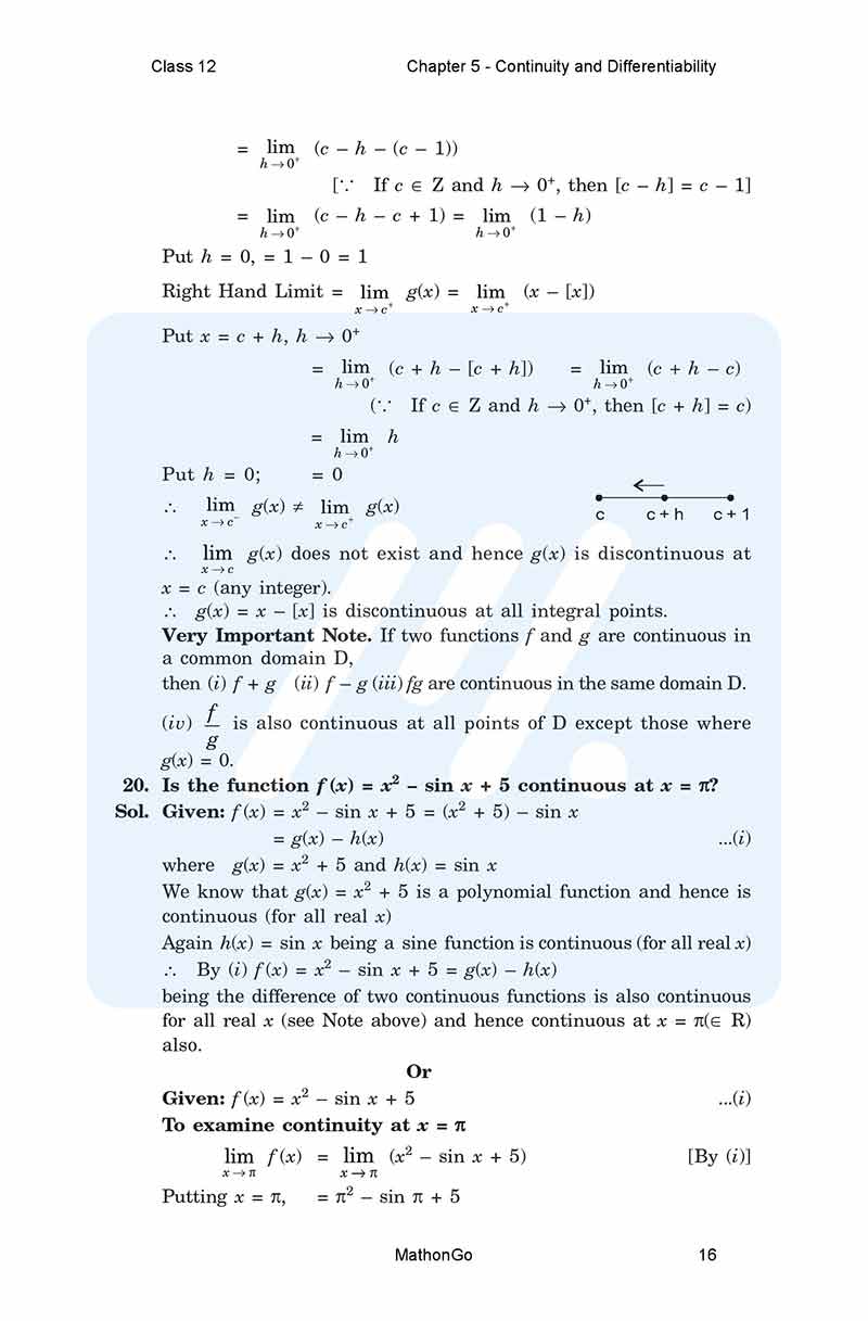 NCERT Solutions for Class 12 Maths Chapter 5 – Continuity and Differentiability – MathonGo