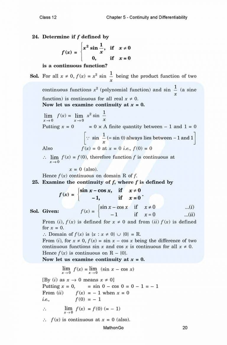 NCERT Solutions for Class 12 Maths Chapter 5 Exercise 5.1 – MathonGo