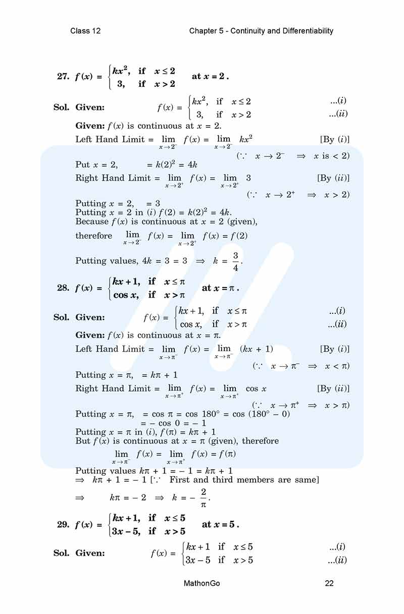 NCERT Solutions for Class 12 Maths Chapter 5 Exercise 5.1 – MathonGo