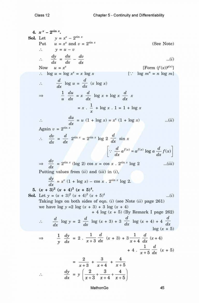 NCERT Solutions for Class 12 Maths Chapter 5 Exercise 5.5 – MathonGo