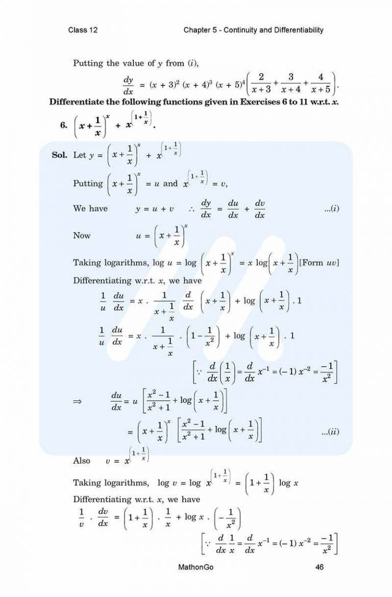 NCERT Solutions for Class 12 Maths Chapter 5 Exercise 5.5 – MathonGo