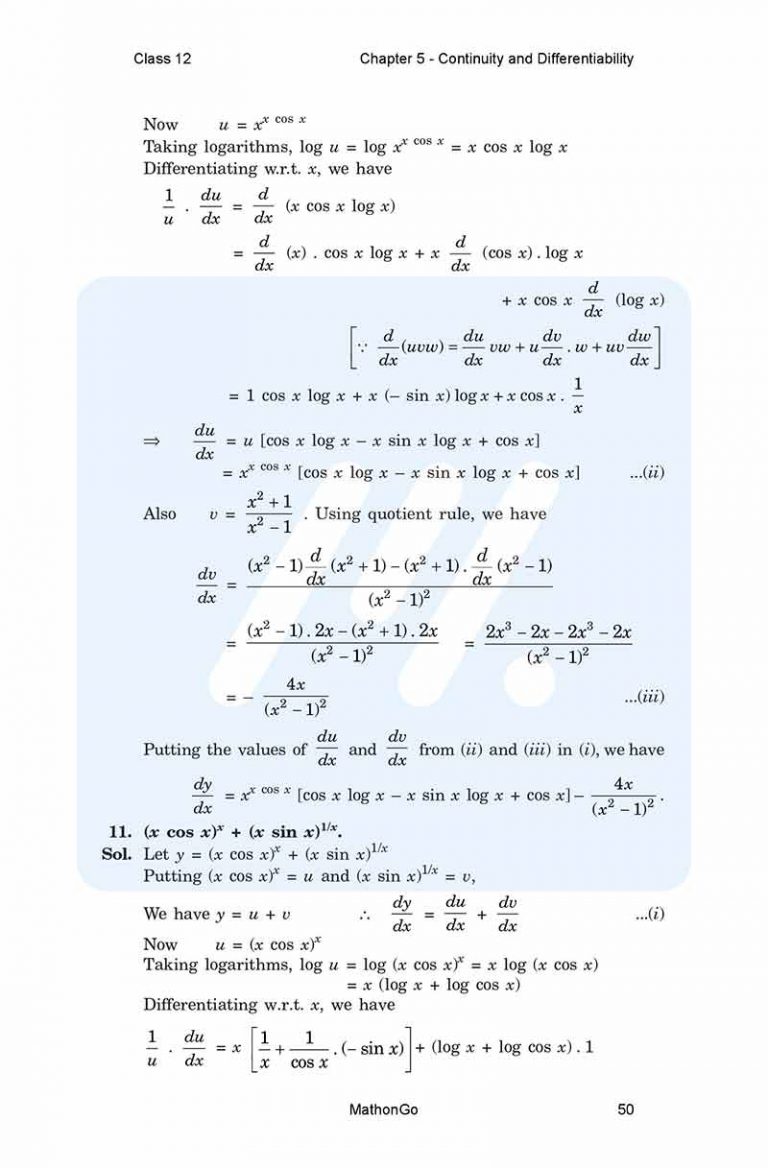 NCERT Solutions for Class 12 Maths Chapter 5 Exercise 5.5 – MathonGo