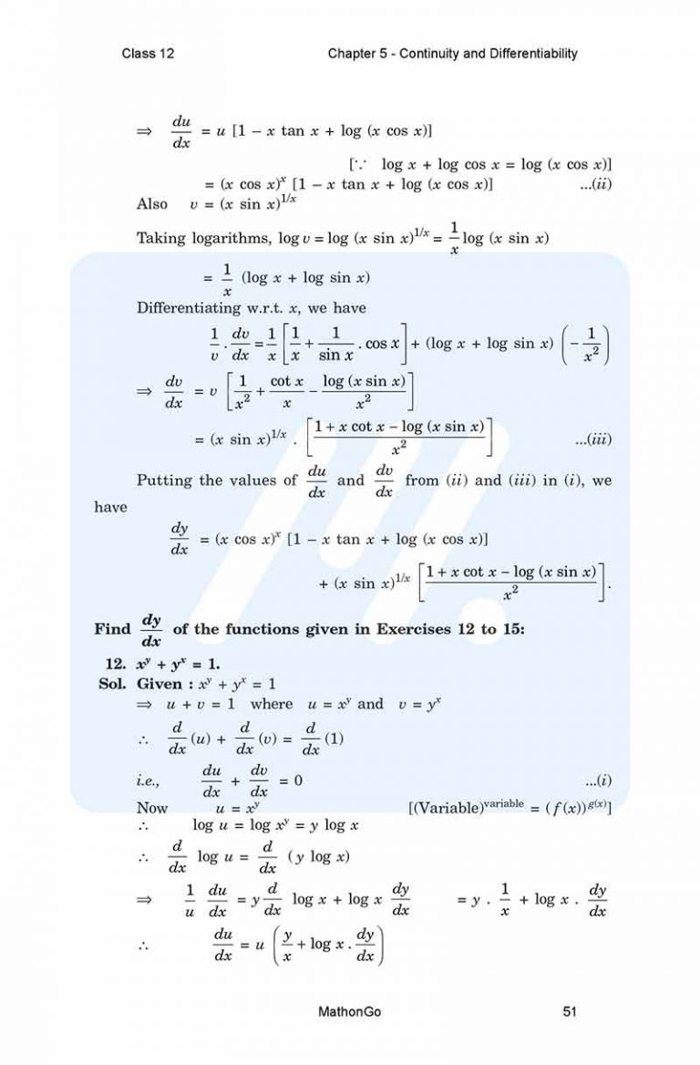 NCERT Solutions for Class 12 Maths Chapter 5 Exercise 5.5 – MathonGo