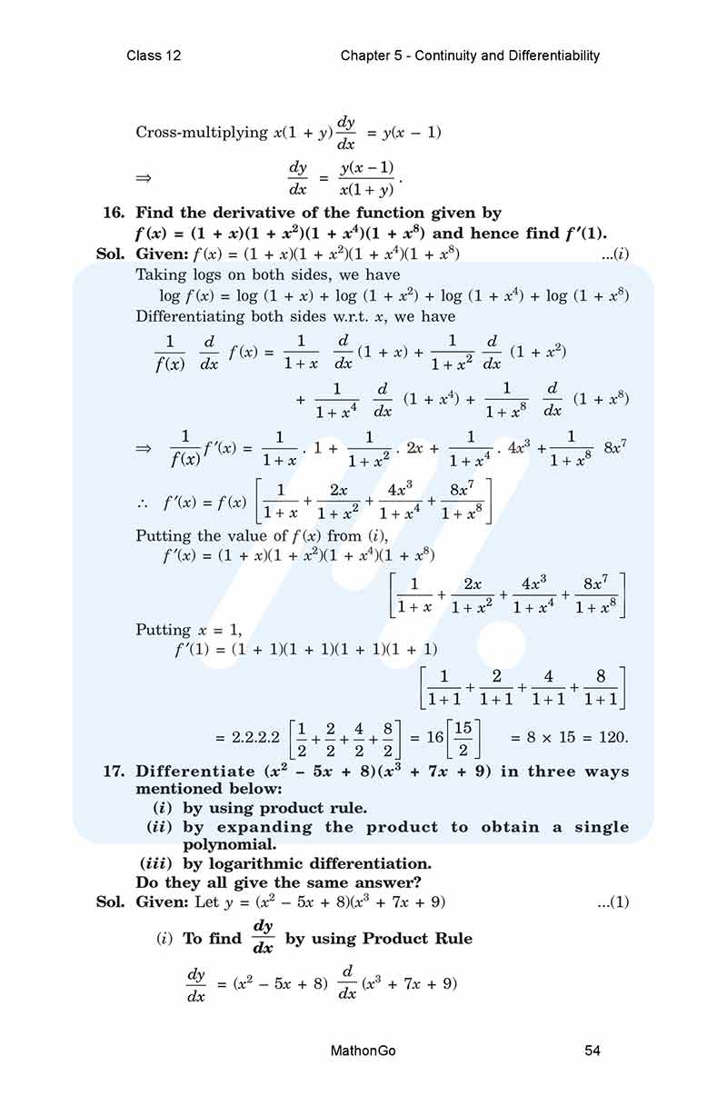 NCERT Solutions for Class 12 Maths Chapter 5 Exercise 5.5 – MathonGo