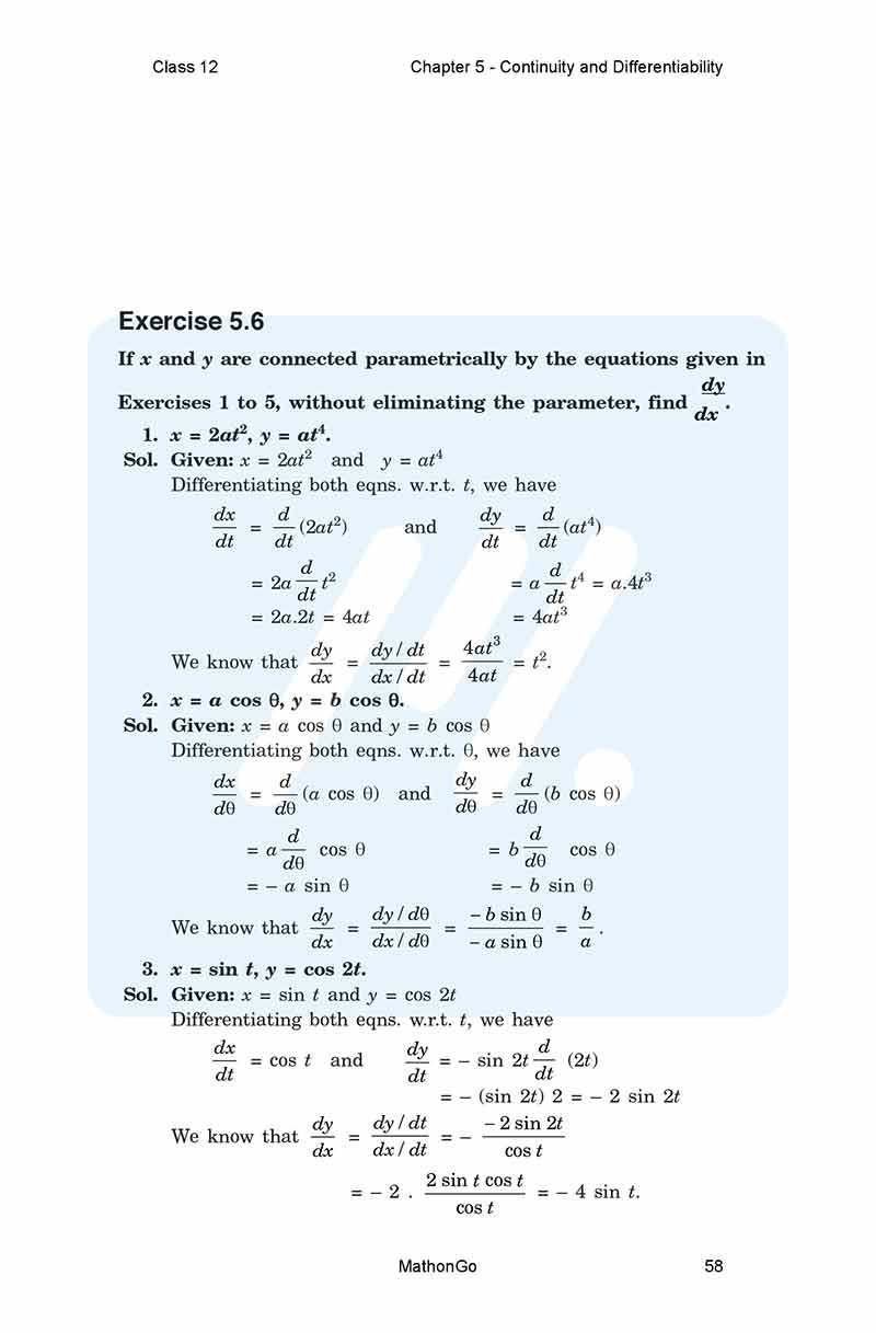 NCERT Solutions for Class 12 Maths Chapter 5 Exercise 5.6 – MathonGo