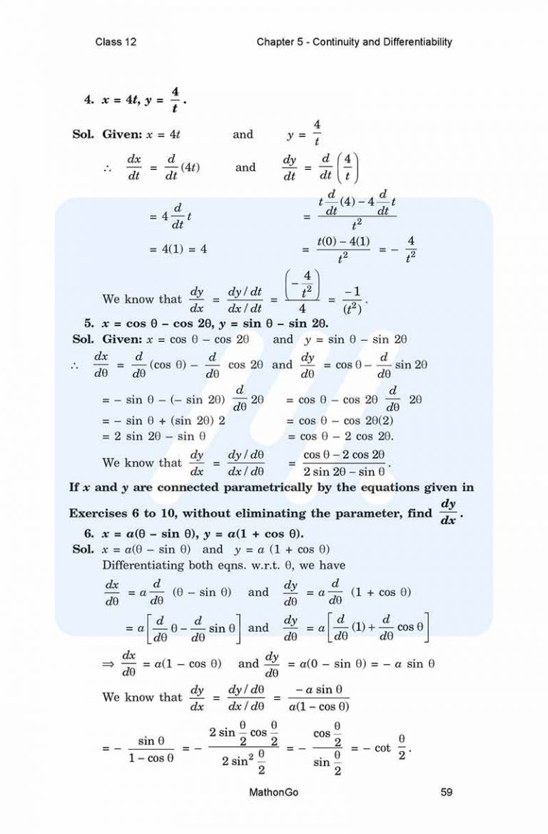 NCERT Solutions for Class 12 Maths Chapter 5 Exercise 5.6 – MathonGo