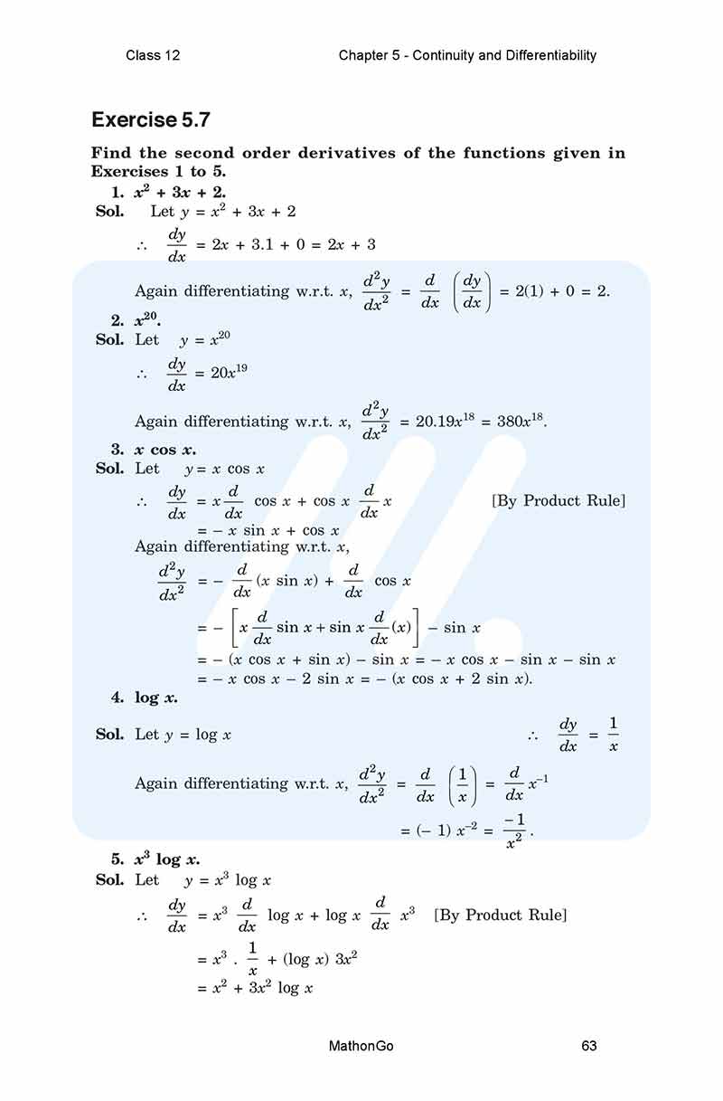 NCERT Solutions for Class 12 Maths Chapter 5 Exercise 5.7 – MathonGo