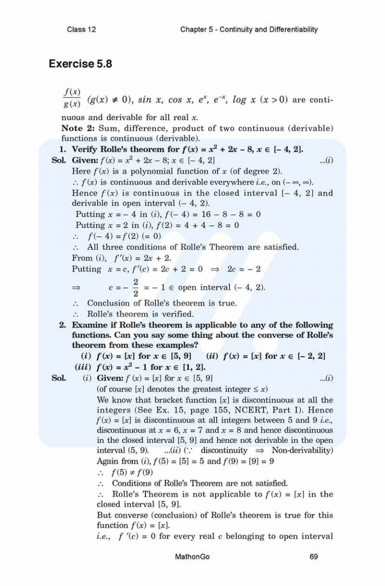 NCERT Solutions for Class 12 Maths Chapter 5 Exercise 5.8 – MathonGo