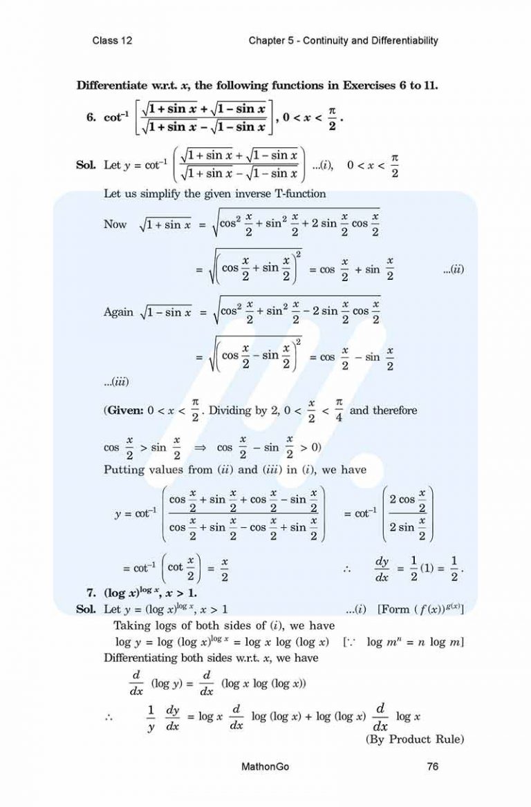NCERT Solutions for Class 12 Maths Chapter 5 Miscellaneous – MathonGo
