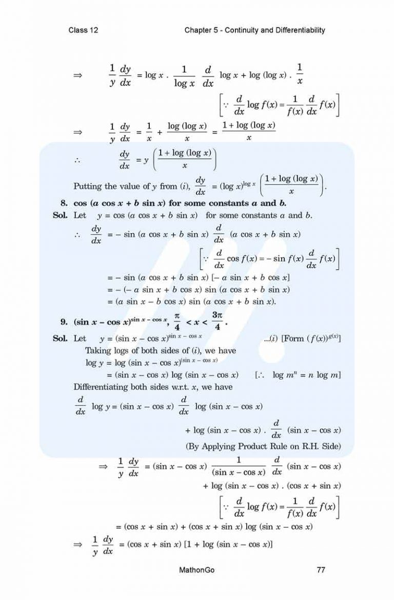 NCERT Solutions for Class 12 Maths Chapter 5 Miscellaneous – MathonGo