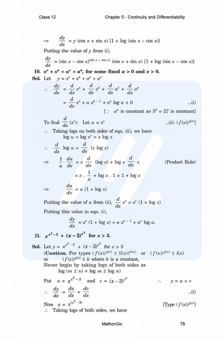 NCERT Solutions for Class 12 Maths Chapter 5 Miscellaneous – MathonGo