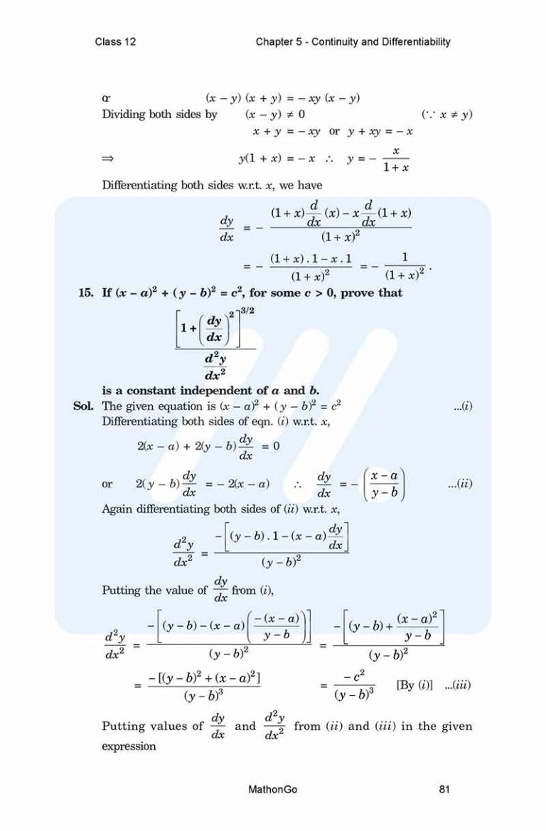 NCERT Solutions for Class 12 Maths Chapter 5 Miscellaneous – MathonGo
